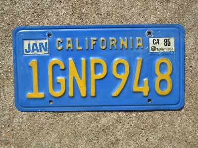 1985 California Blue Yellow License Plate 1GNP948 CA Chevrolet Ford ...