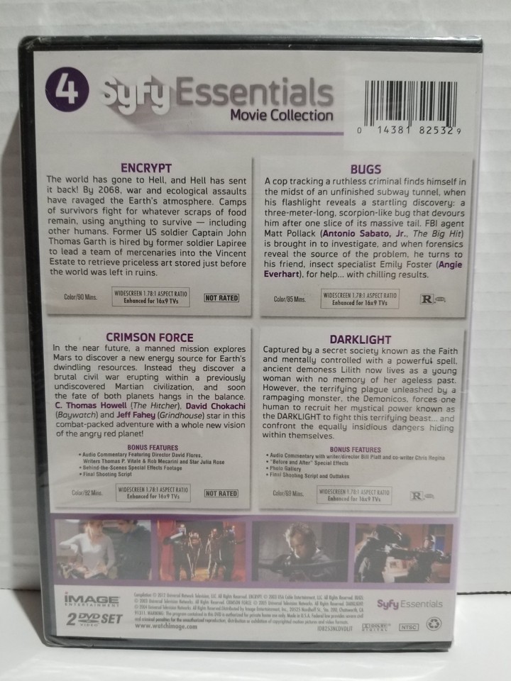 4 Syfy Essentials Movies Collection: Encrypt/Bugs/Crimson Force/Darklight (DVD, 14381825329| eBay