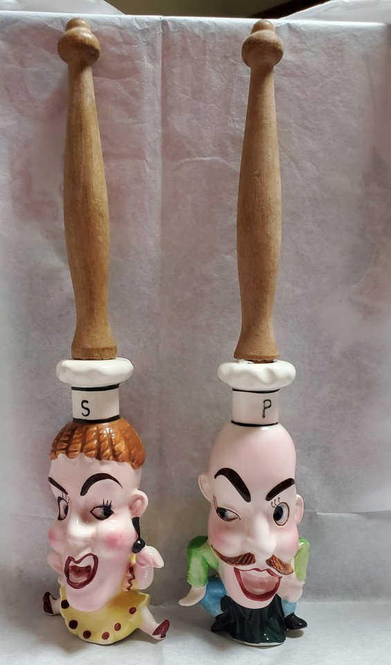 1950s MCM S&P Freaky Dancing Chefs Long Face Salt & Pepper Shakers W ...