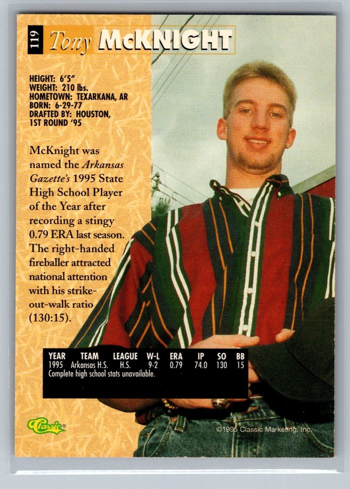 Tony McKnight 1995 Classic Five Sport MULTISPORT #119 Houston Astros | eBay