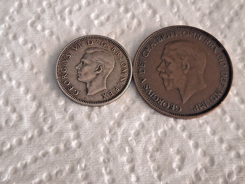 1935 Georgivs V Dei Gra Britt one penny & 1951 Georgivs VI one ...
