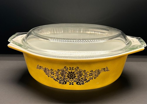 Vintage PYREX Golden Garland 1 1/2 Quart-043 Covered Casserole Dish ...
