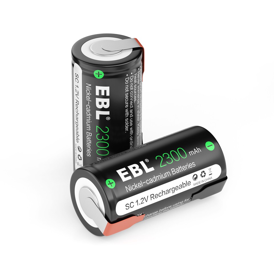 EBL SC Sub-C NiCd Rechargeable Batteries 2300mAh Tap Cell Power Tool ...