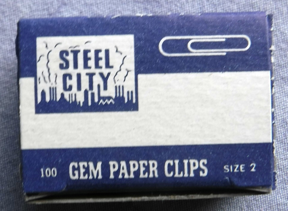 VTG STEEL CITY Gem Paper Clips Qty 1000 I & M Sufrin USA ca 1970 Size 2 ...