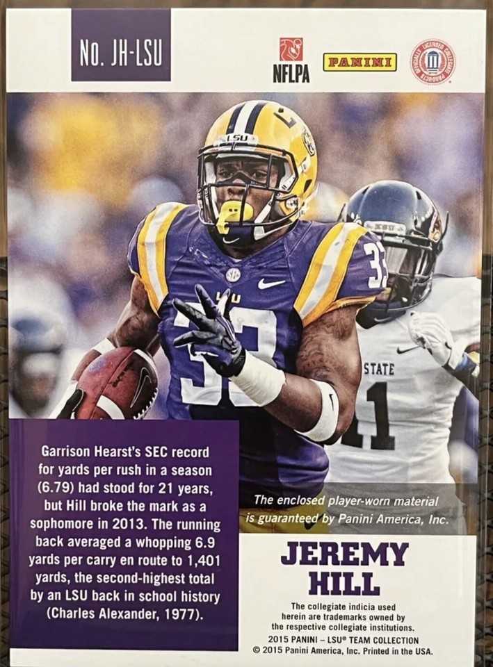 JEREMY HILL 2015 PANINI-LSU Team Collection Player-worn Material/Patch ...