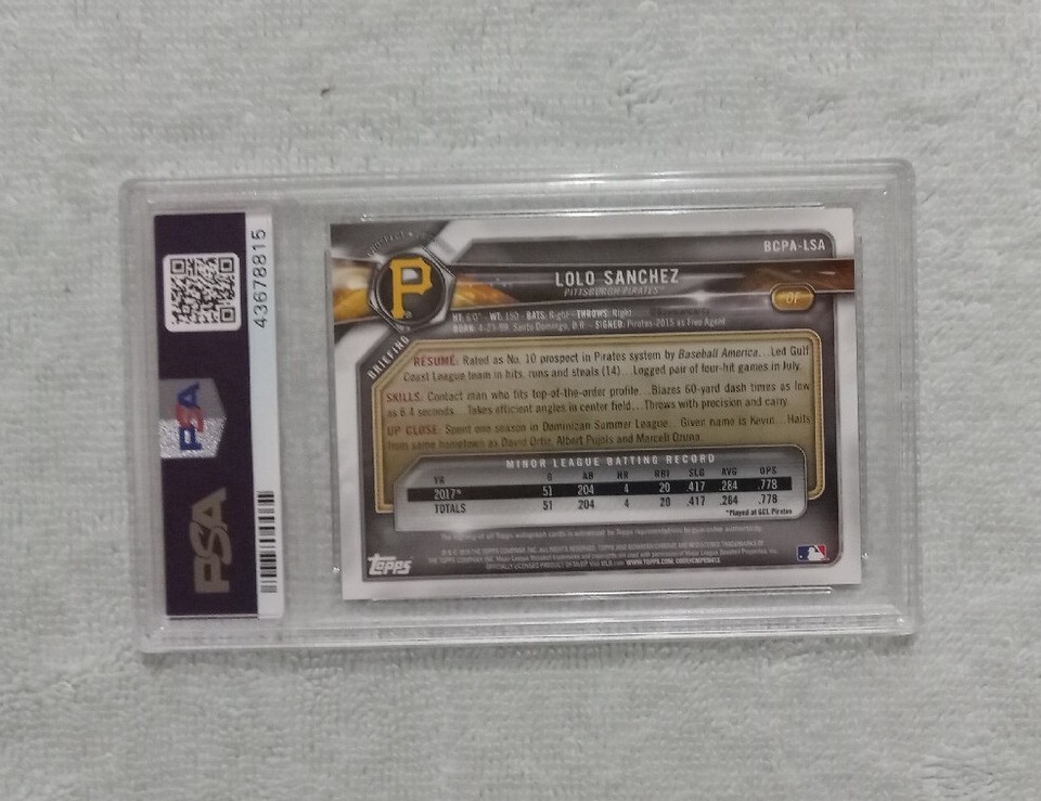 2018 1st Bowman Chrome Lolo Sanchez Blue Refractor Auto /150 PSA 9 Mint ...