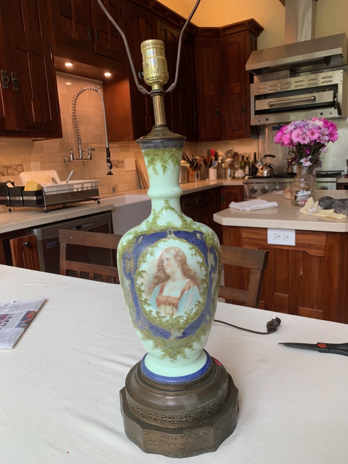 Hand Painted Lamp with Pre-Raphaelite Woman's Portrait | eBay