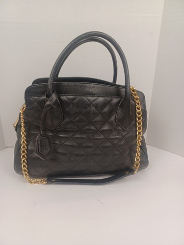 Joan Rivers Quilted Leather Satchel Black Gold Chain | eBay