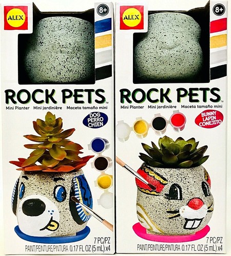 2 Count Alex Rock Pets Dog And Bunny Mini Planter Paint & Plant Age 8 ...