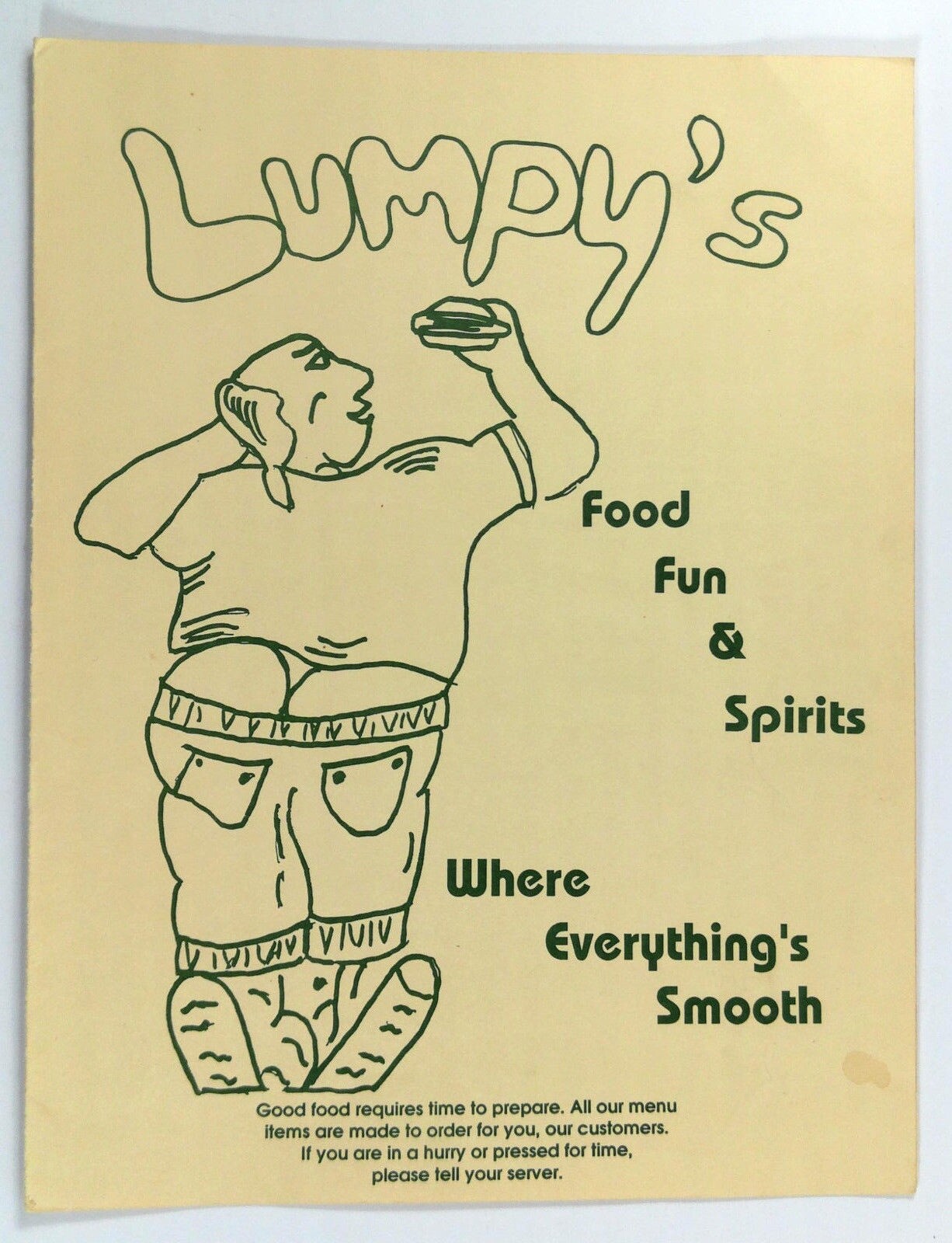 1980's Vintage Menu LUMPY'S Food Fun & Spirits Restaurant Loves Park ...