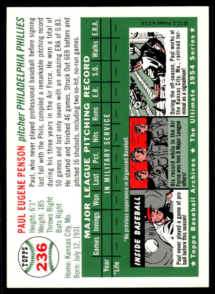 1994 Topps Archives 1954 #236 Paul Penson | eBay