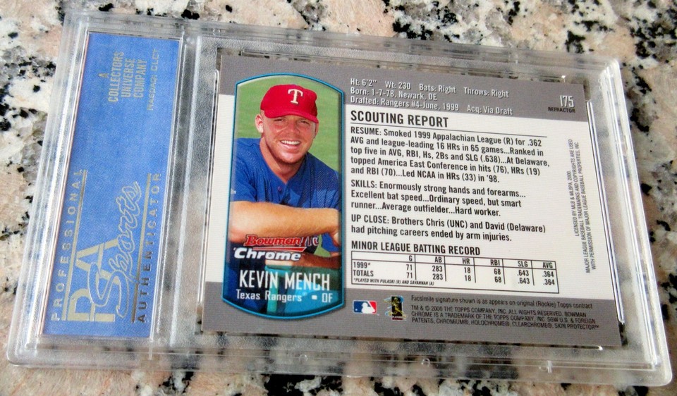 KEVIN MENCH 2000 Bowman Chrome Gold Refractor Rookie Card RC PSA 9 ...