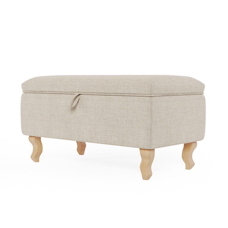 Linen Footstool Ottoman Footrest Chair Wood Legs Stool Storage Box ...