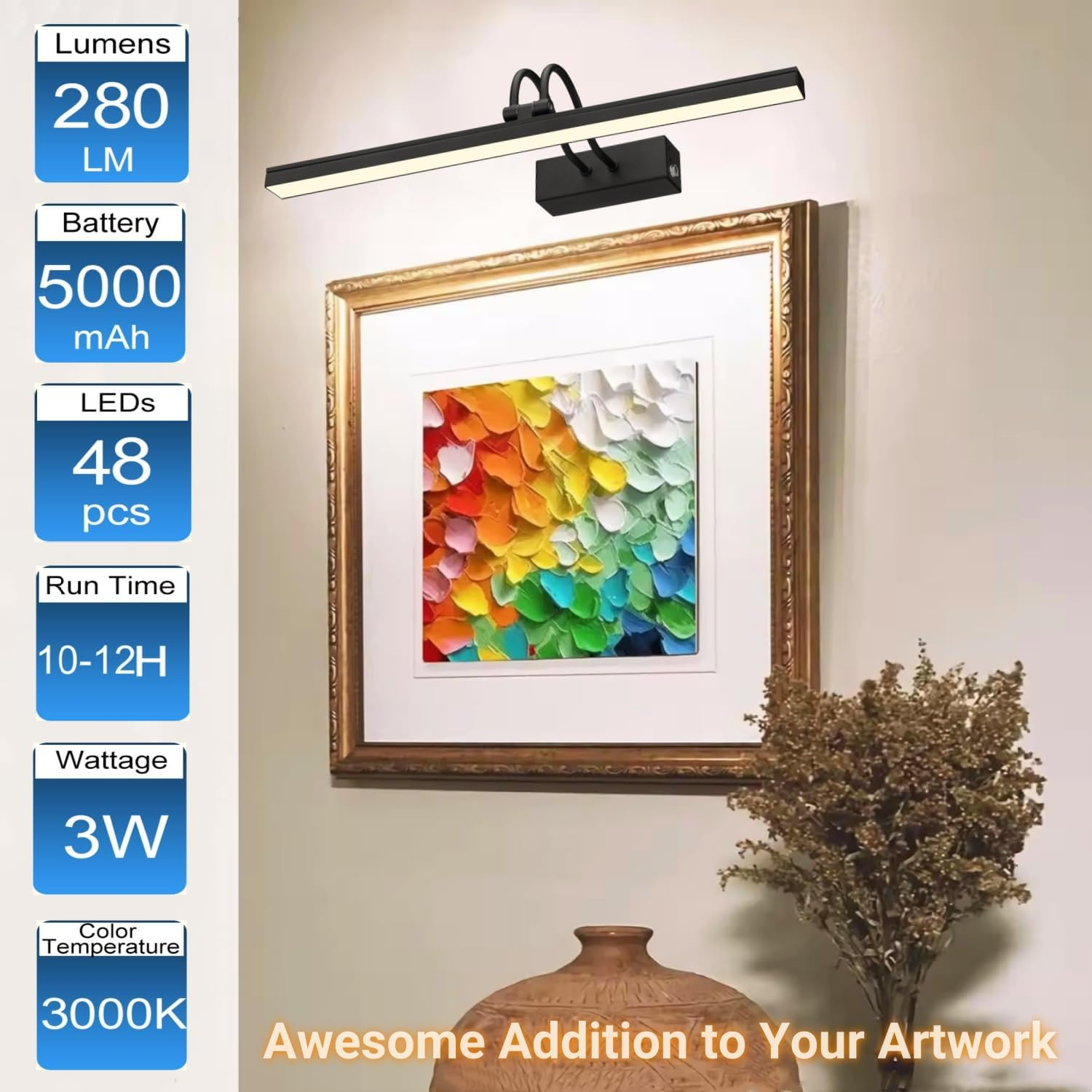 Picture Light, Wireless Rechargeable Gallery Light with Remote, 280LM ...