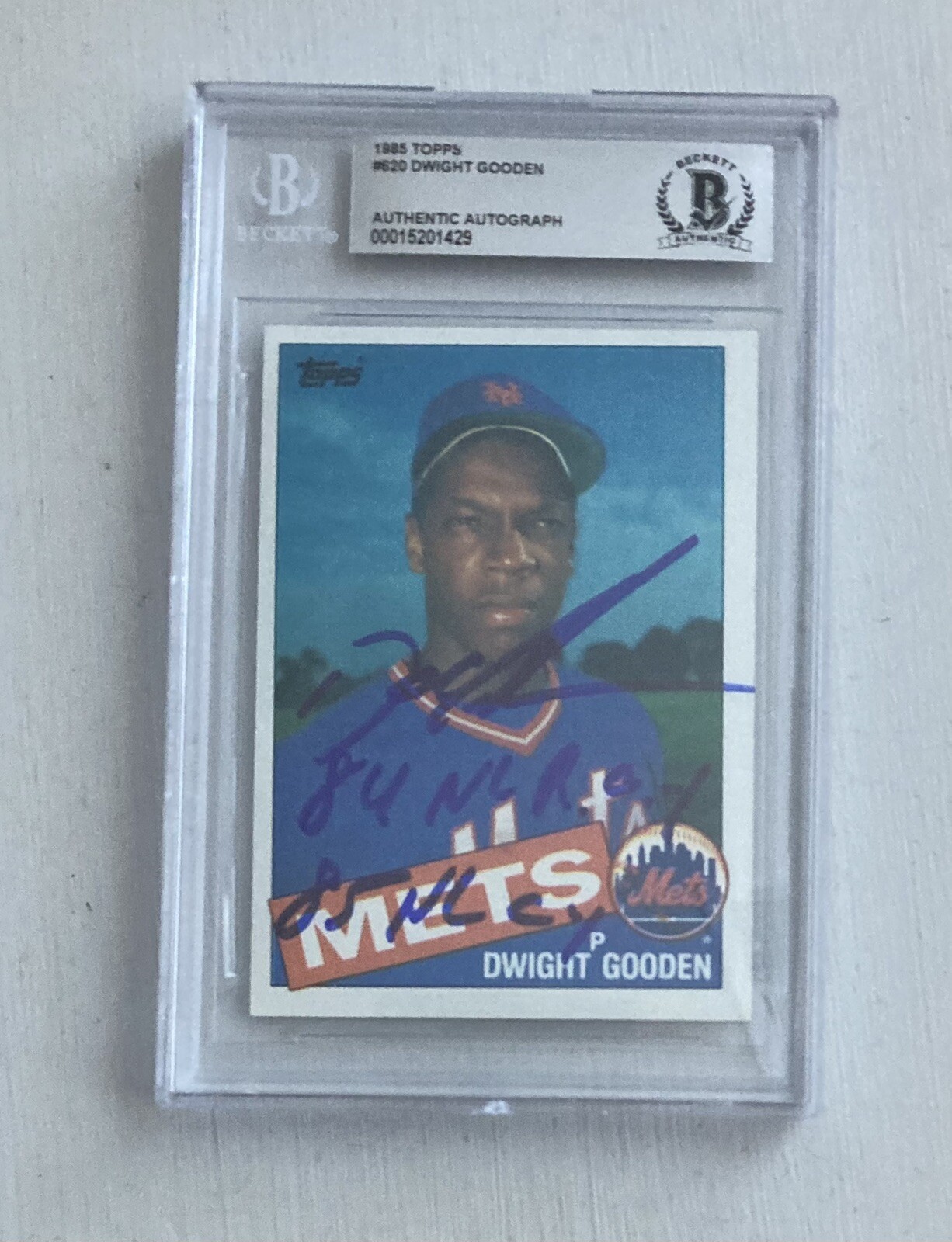1985 Topps Auto Signed Dwight Gooden Rookie Card 2 Inscriptions BAS ...
