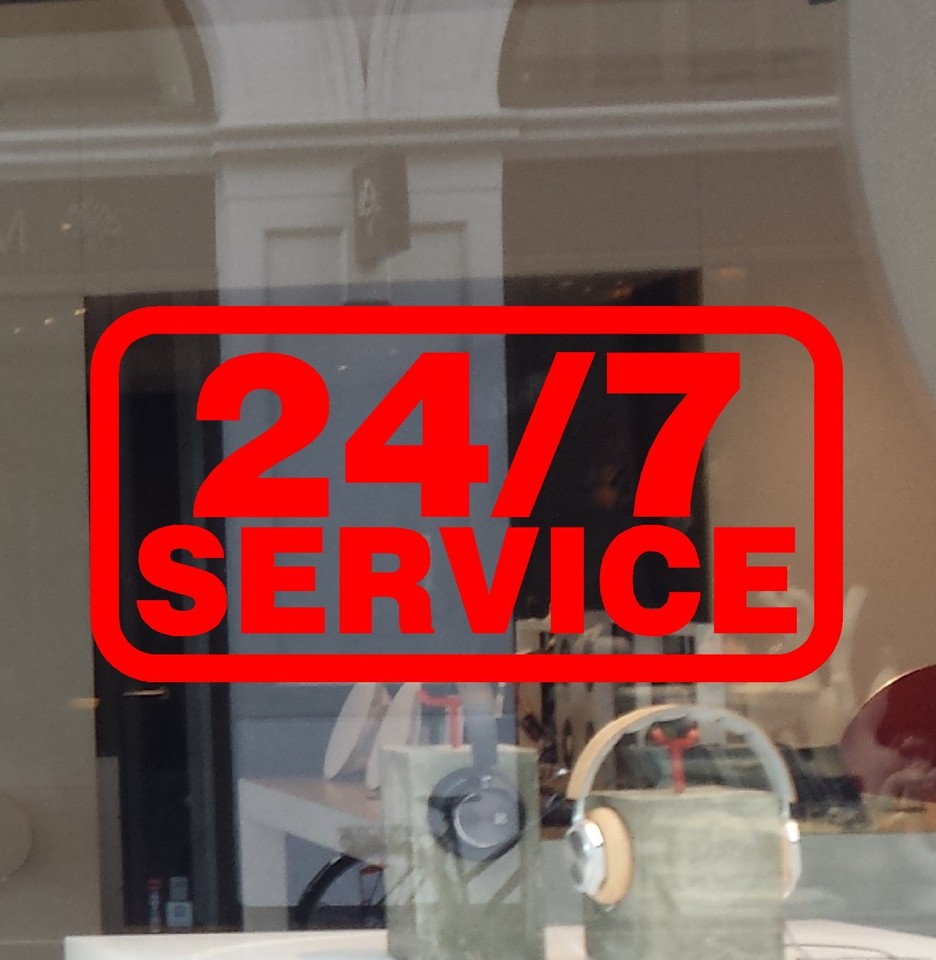 24/7 SERVICE SIGN DECAL VINYL STICKER BUSINESS 24 HOURS 7 DAYS A WEEK ...