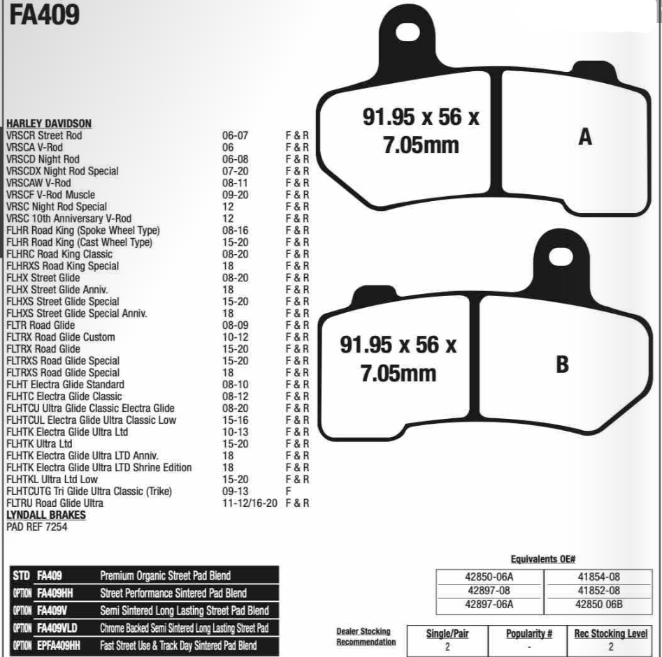 (3 sets)EBC FA409HH Brake Pads Road Glide Street Glide Ultra V-Rod ...