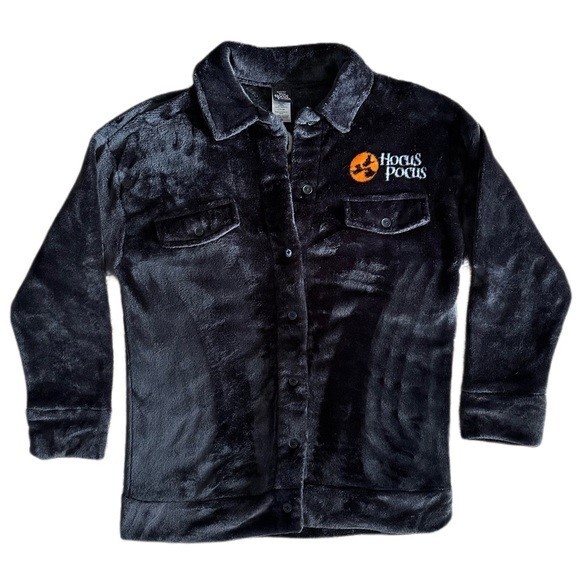 Disney Hocus Pocus Broom Squad Fuzzy Fleece Blanket Button Up Jacket L ...