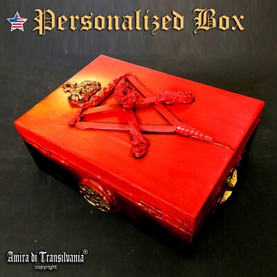 wooden box organizer lucifer seal satanic sigil skull crown inverted ...