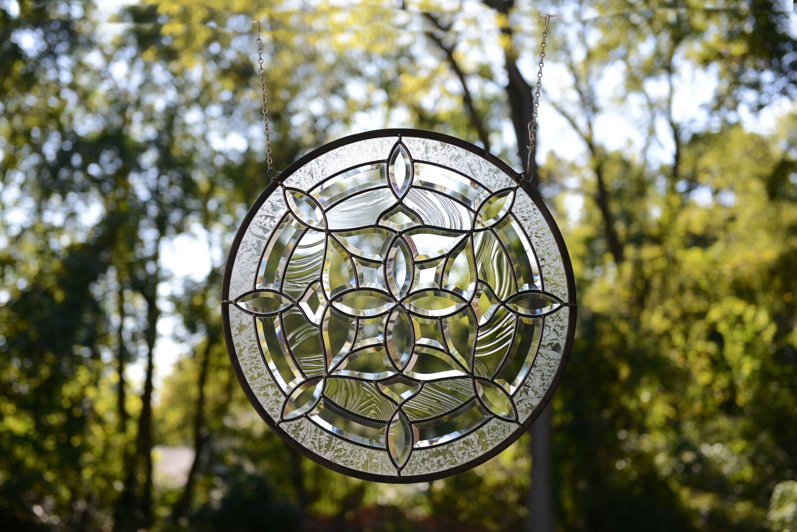 Handcrafted All Clear stained glass panel Round Beveled glass window ...