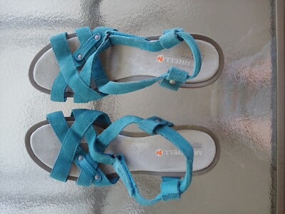 Merrell Revalli Dragonfly Blue Teal Leather Strappy Wedge Sandals Women ...