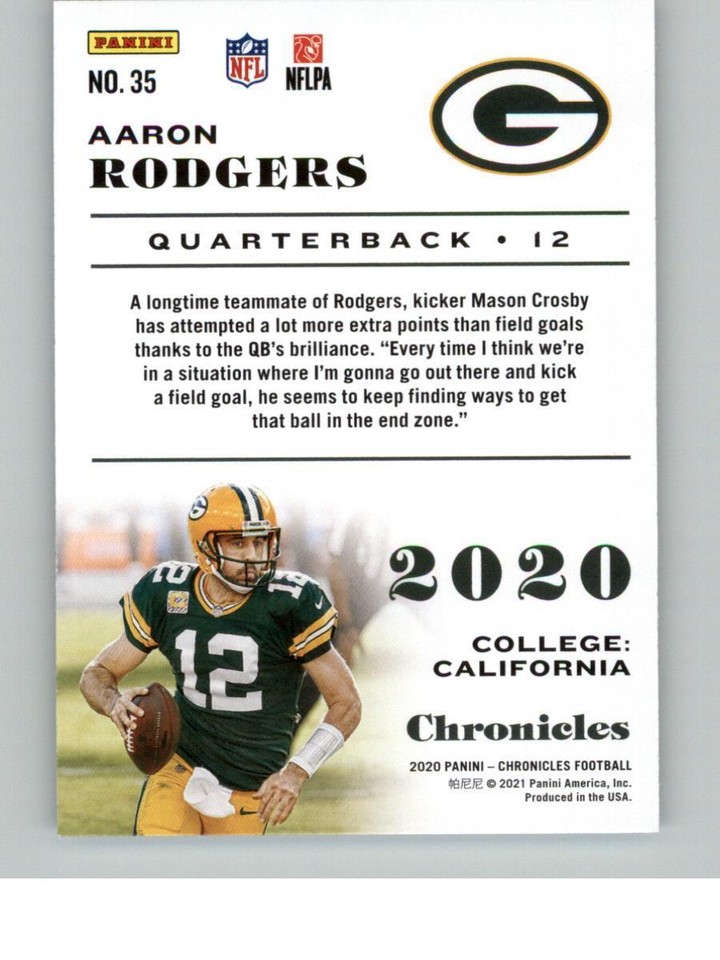 2020 Panini Chronicles Aaron Rodgers 35 Green Bay Packers | eBay