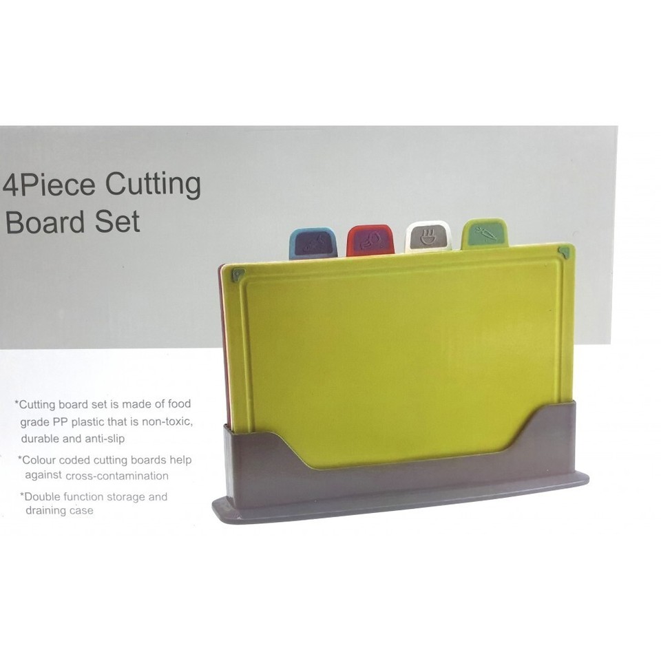 COLOURED 4PCS CHOPPING BOARD SET NON-SLIP INDEX CUTTING BOARDS WITH ...