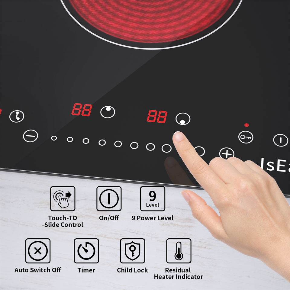 IsEasy 30cm Ceramic Hob, 2 Ring Electric Hob, Plug in Double Electric ...