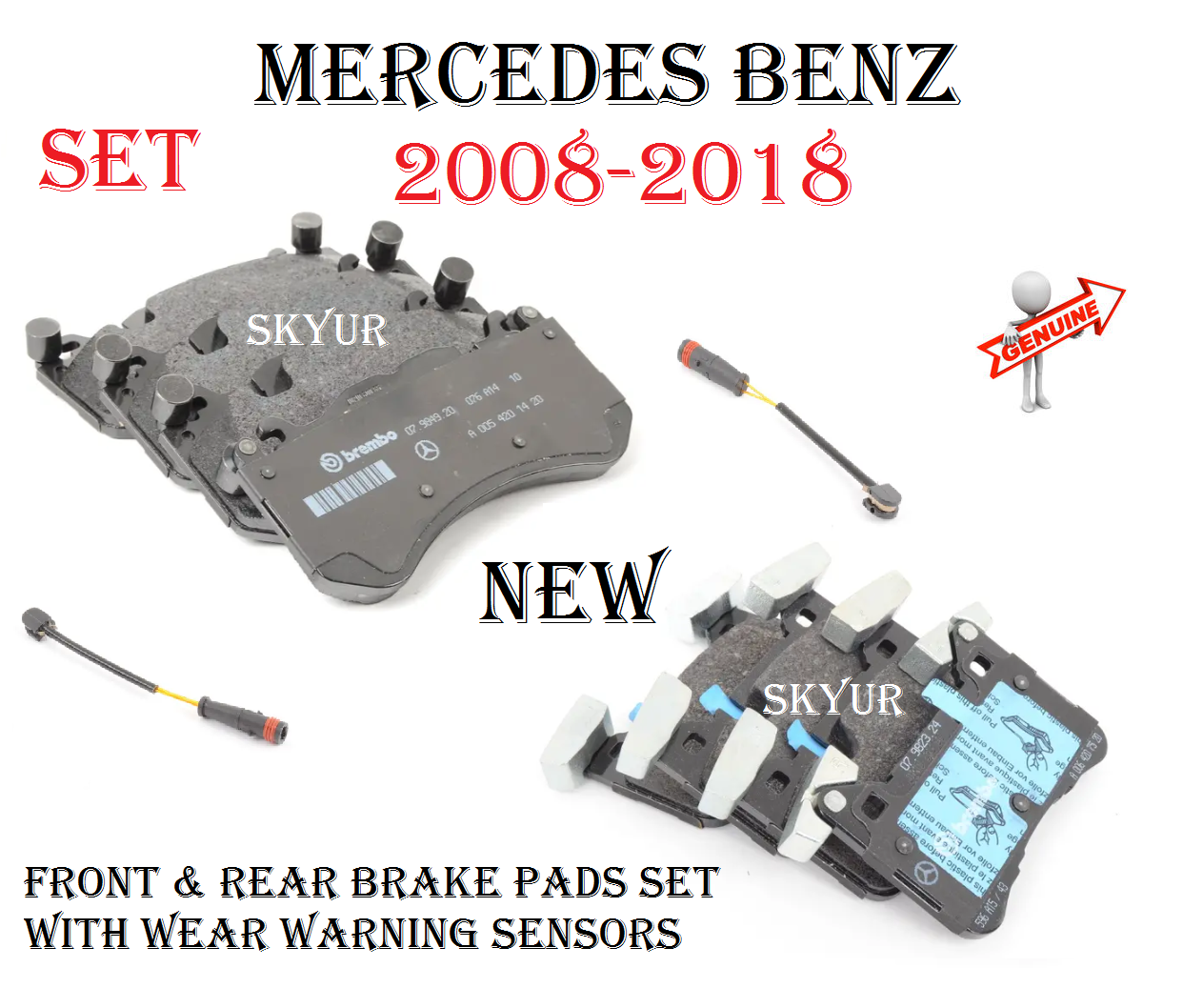 Front and Rear Brake Disc Pads With Wear Sensors For Mercedes W204 C63 ...