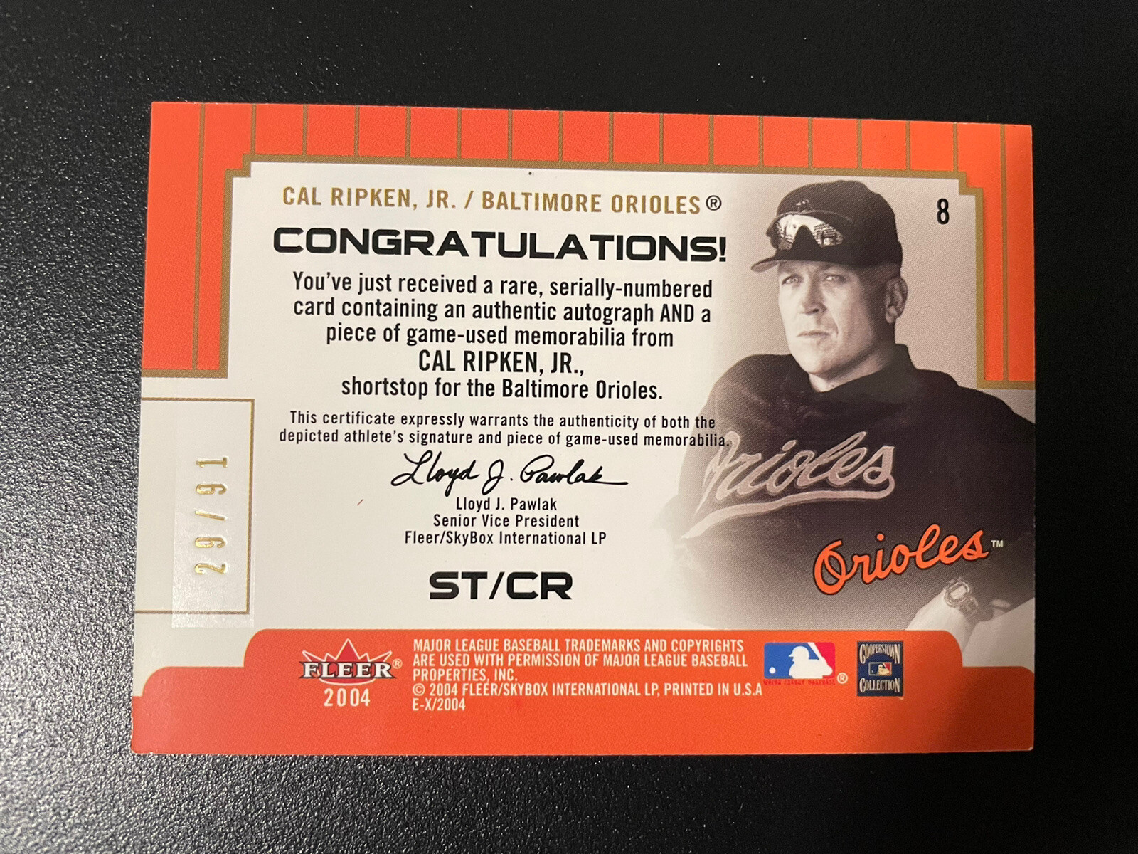 2004 EX Cal Ripken Jr. Signing Of The Times Best Year Auto Jersey 29/91 ...