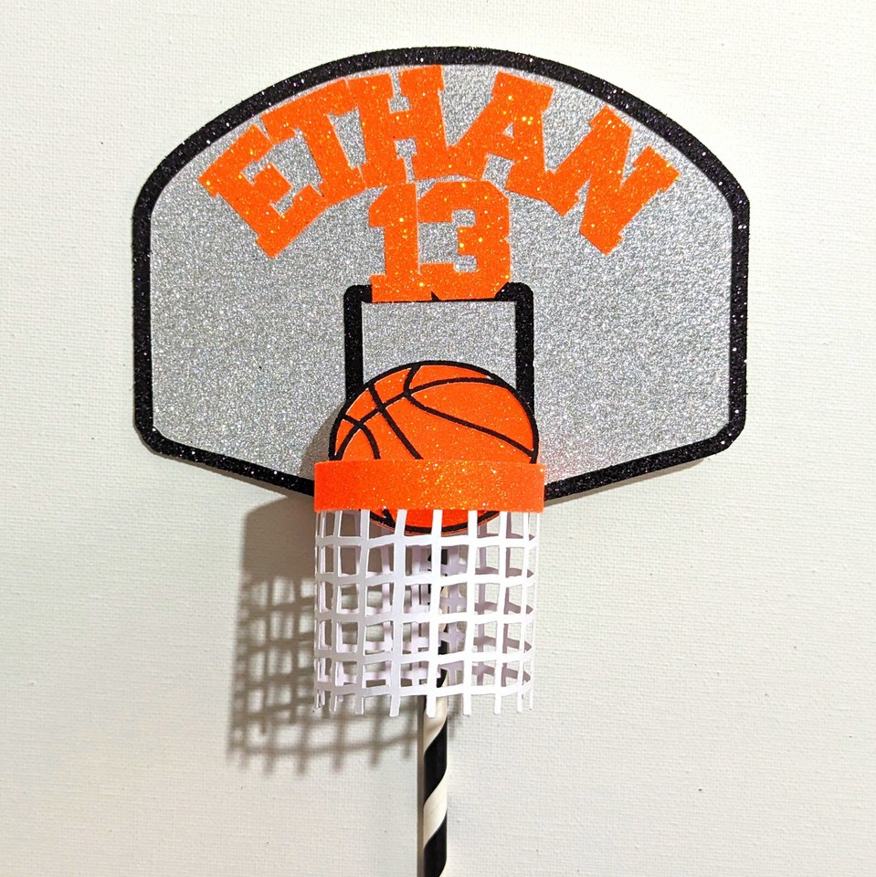 Basketball Themed 🏀 Cake Topper 3D Net & Ball Personalised Free ...