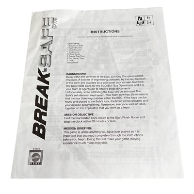 Mattel Break the Safe Game Instruction Sheet Booklet ONLY 2003 | eBay