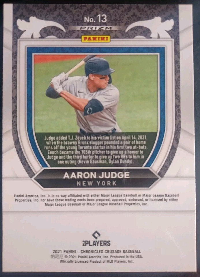 2021 PANINI CHRONICLES CRUSADE BLUE #13 NEW YORK YANKEES AARON JUDGE ...