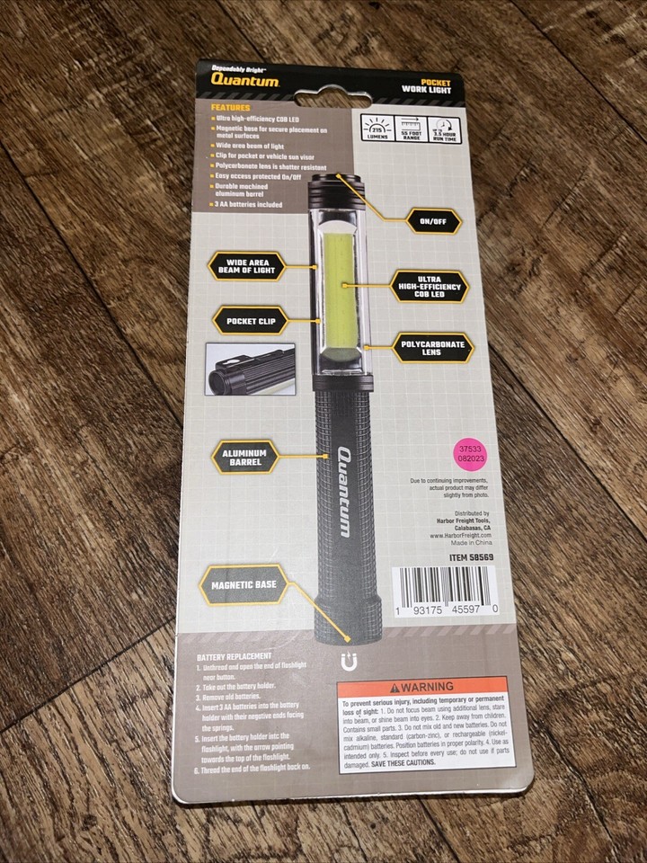 Quantum 215 Lumen LED Pocket Work Light Flashlight Magnetic Batteries ...