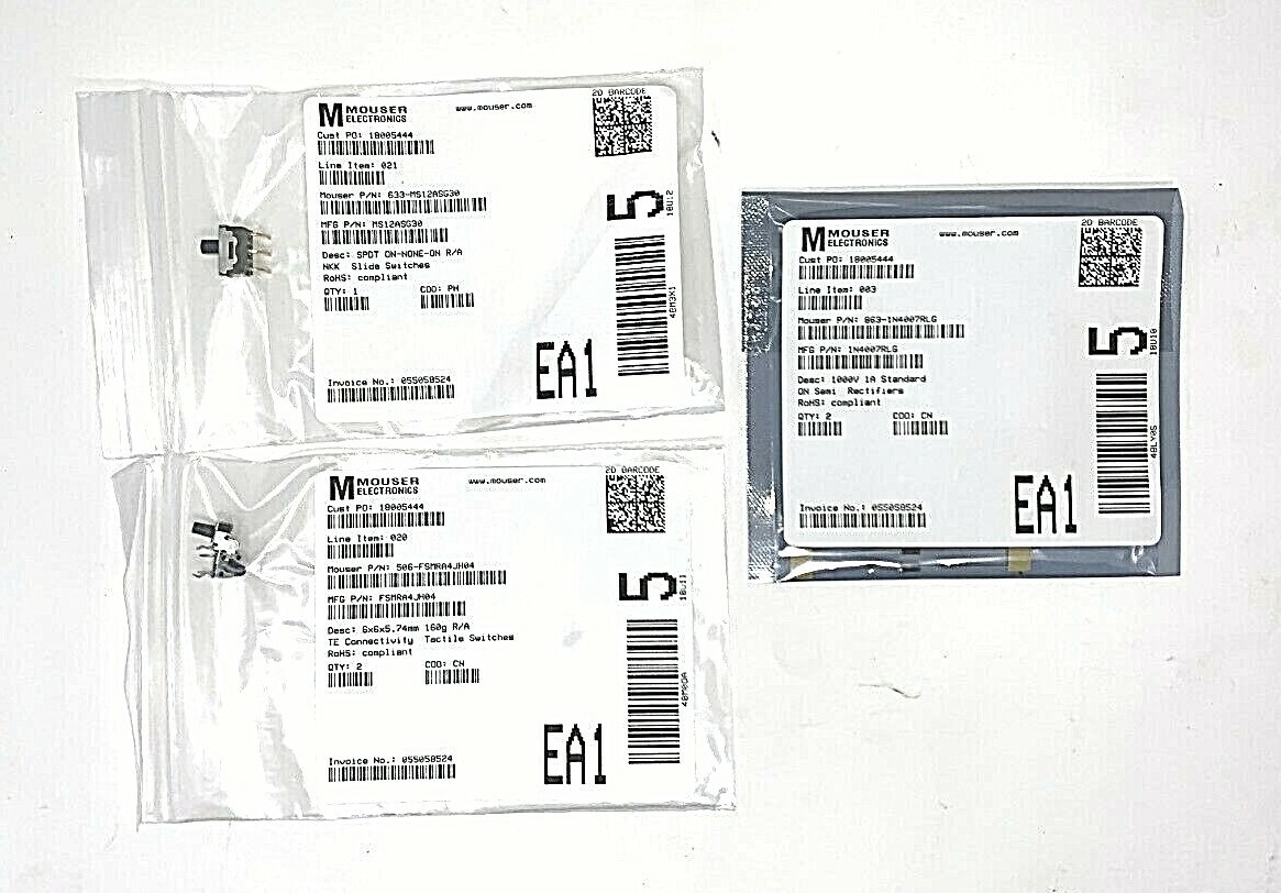 Lot of 5 Mouser Parts: Semiconductor Rectifiers, Slide & Tactile ...