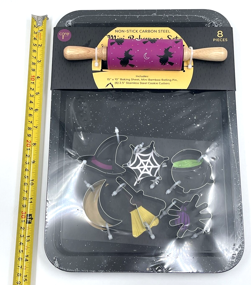 New / Sealed Halloween Mini Bakeware Set Pan Rolling Pin Cookie Cutters ...