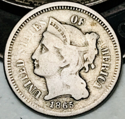 1865 Three Cent Nickel Piece 3C Circulated Civil War Date US Type Coin ...