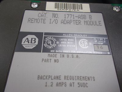 Allen Bradley 1771-AB SER B Firm G + 1771-WB Remote I/O Adapter Module ...