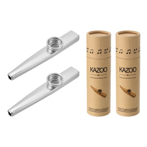 2Pcs Kazoo Musical Instrument Aluminum Alloy Silver with Cylindrical ...