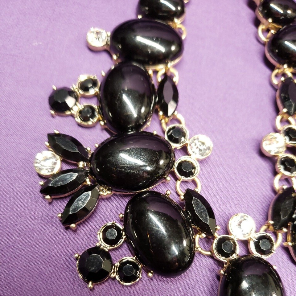Black And Gold Tone Statement Bib Collar Necklace with glass rhinestone ...