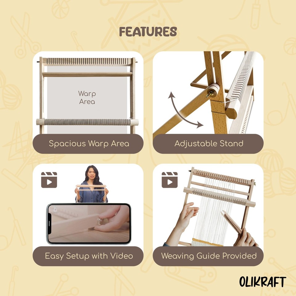 Wooden Weaving Loom with Adjustable Stand - Weaving Looms for Adults ...