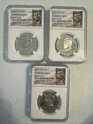 [ Lot of Three ]2000-S NGC PF69 Ultra Cameo Silver Kennedy Half Dollar ...