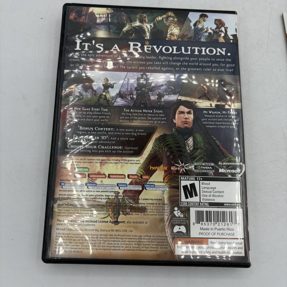 Fable III Microsoft Game Studios PC DVD For Windows Live w Product Key ...