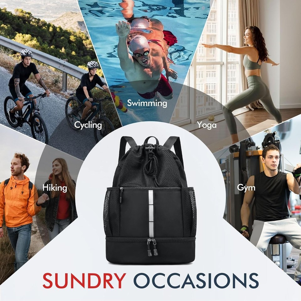 Sports Backpack with Wet Pocket&Shoe Compartment, Lightweight (Black ...