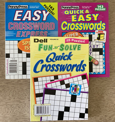 Lot of 3 Dell Penny Press ALL EASY Crossword Puzzle Books Express Quick ...