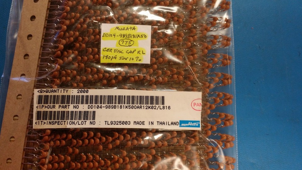 (50 PCS) DD104-989B181K50 MURATA CER DISC CAP 180pF 50V 10% RADIAL LEAD ...