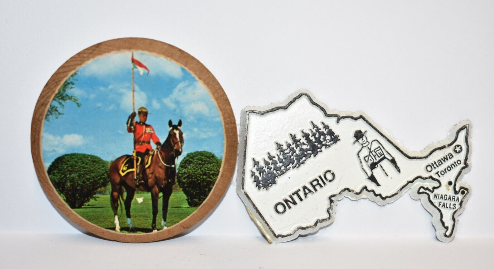 Lot of 2 vtg Canada Fridge Magnets wood Royal Mounted Police rubber ...