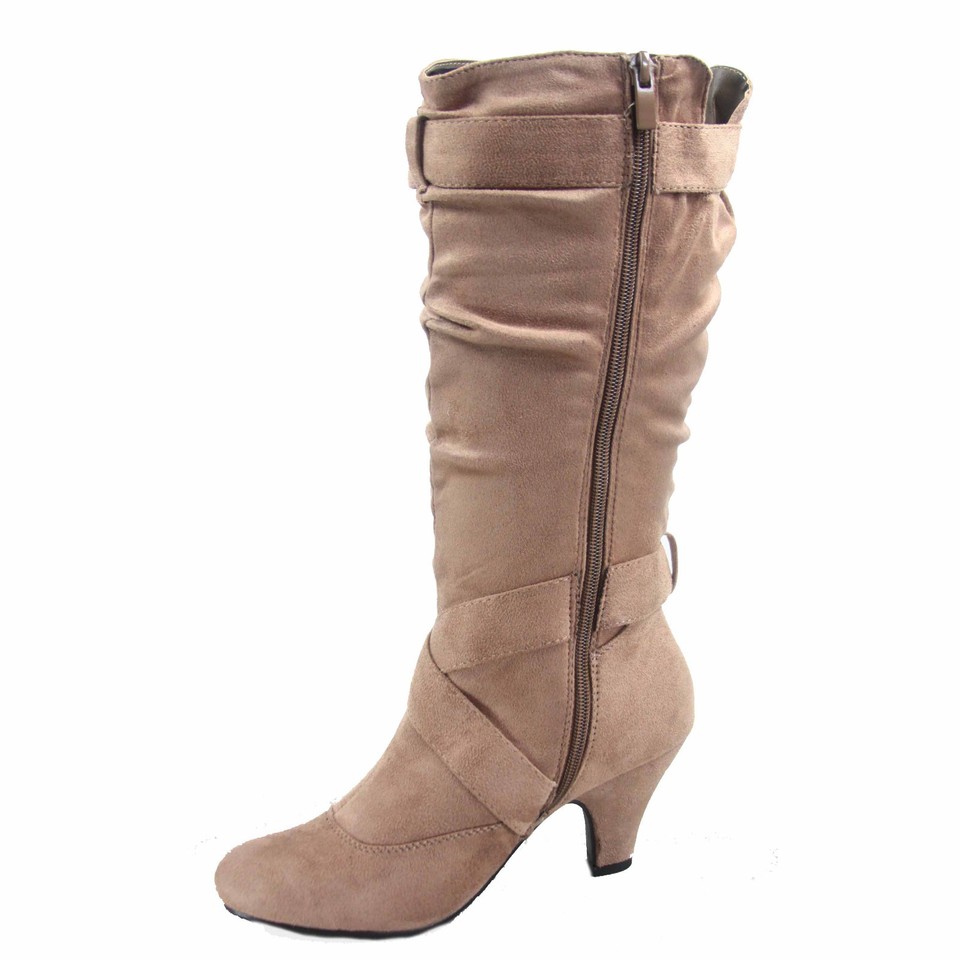 Women's Round Toe Low Heel Zipper Slouchy Mid-Calf Boots Shoes Size 5 ...