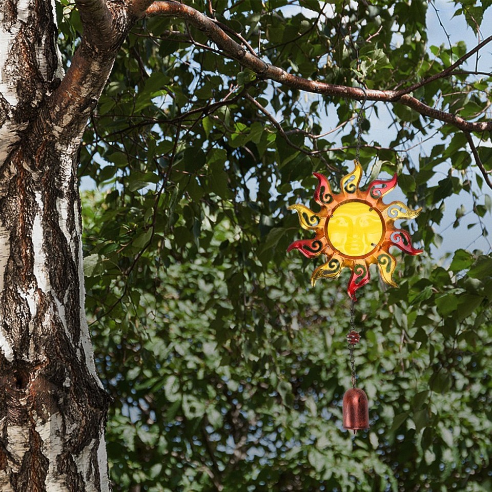 1Pc Sun Shape Wind Chime Creative Wind Bell Iron Art Glass Aeolian Bell ...