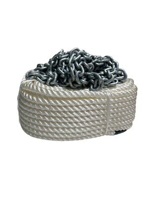 Rope Chain KIT 12mm x 50m 3 Strand Nylon Anchor Rope + 6mm x 10m ...